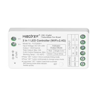 MiBoxer FUT035W+ 12/24V DC Monochrome/CCT WiFi LED Dimmer Controller ...