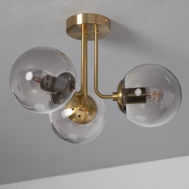 Moonlight Brass Metal & Glass 3 Spotlight Ceiling Lamp - Ledkia