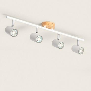 Albus 4 Spotlights Wood and Metal Adjustable Ceiling Lamp - Ledkia