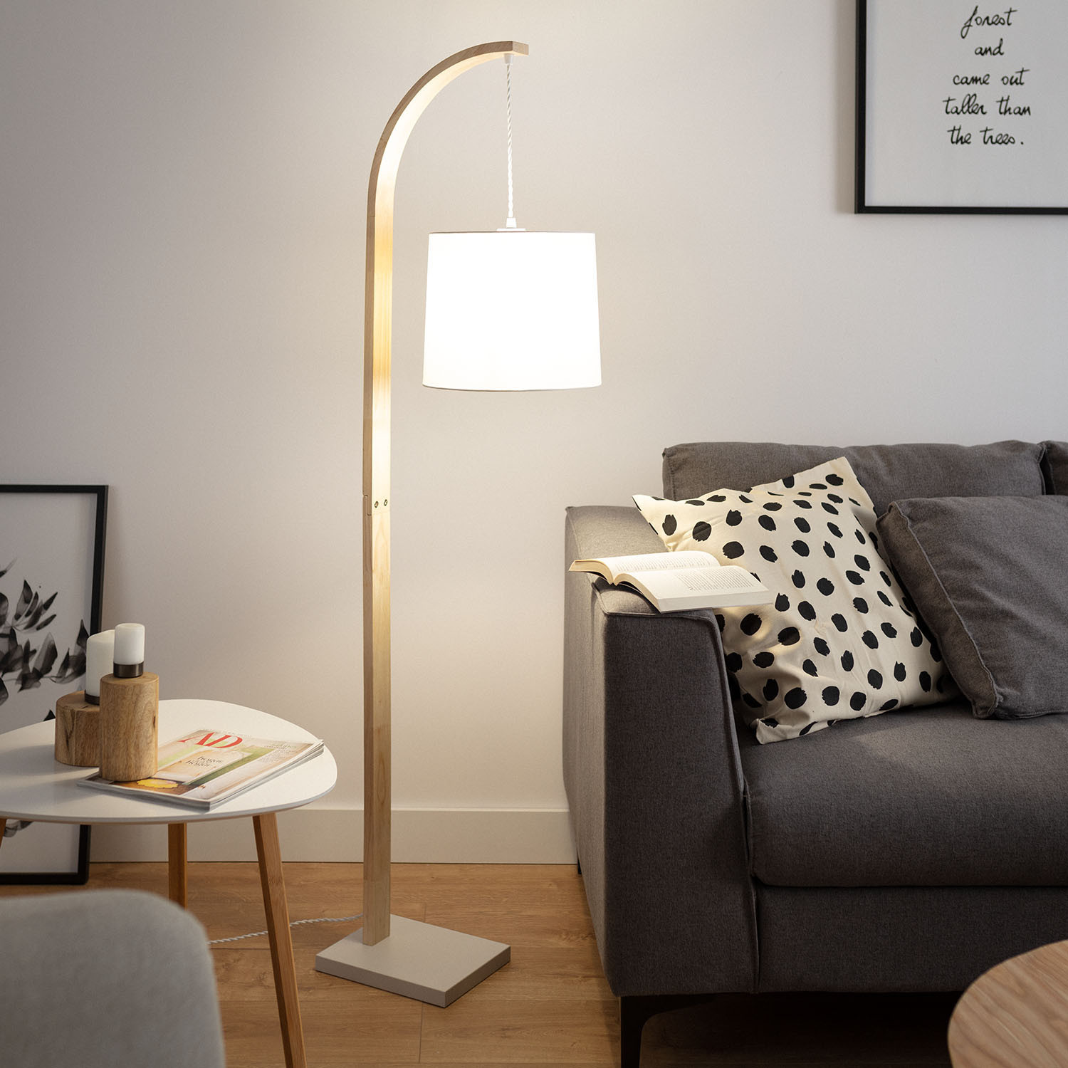 Haakon Wood and Textile Floor Lamp - Ledkia